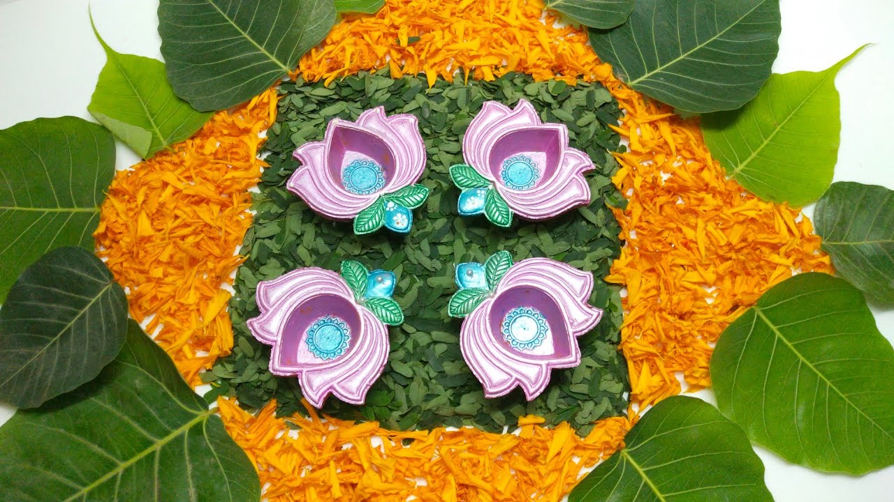Rangoli Designs With Flowers And Leaves