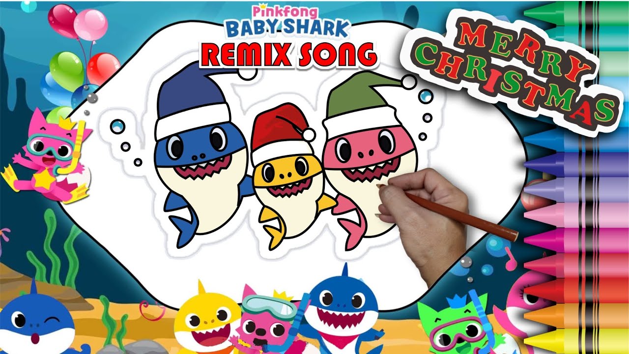 SANTA SHARK 🦈 Baby Shark drawing song 🦈 How to draw Cute Baby Shark 🦈 ...