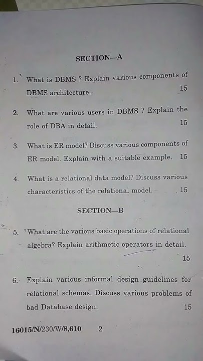 BCA EXAM OF DBMS 3RD SEM ||PUP - YouTube