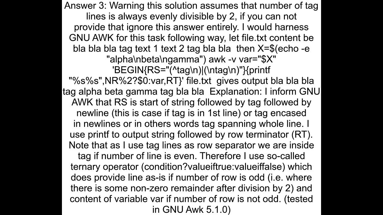 Awk Command To Replace Block Between Two Tags With Contents Of Variable Youtube