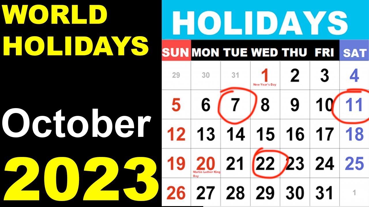 October 2023 Holidays and Observances Around the World by Country, date ...