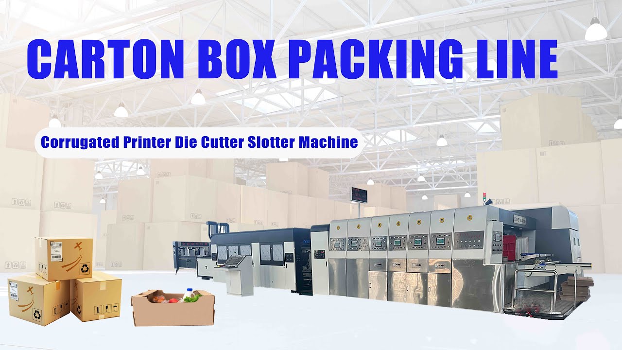 Carton box printer die cutter machine corrugated packing line - YouTube