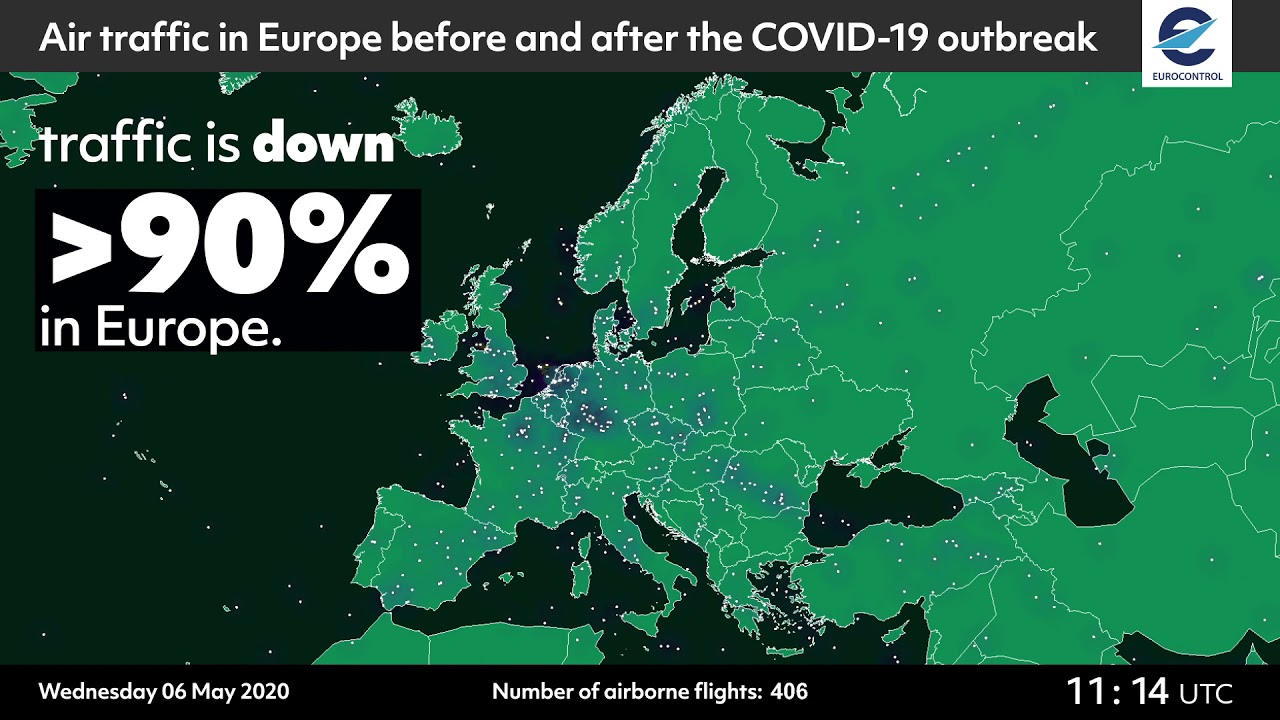 Air traffic situation over Europe - 06 May 2020 vs 08 May 2019 - YouTube