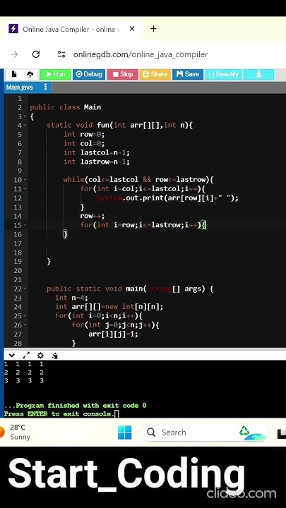 Print a given matrix in spiral form #codingchallange#coding #java #geeksforgeeks - YouTube