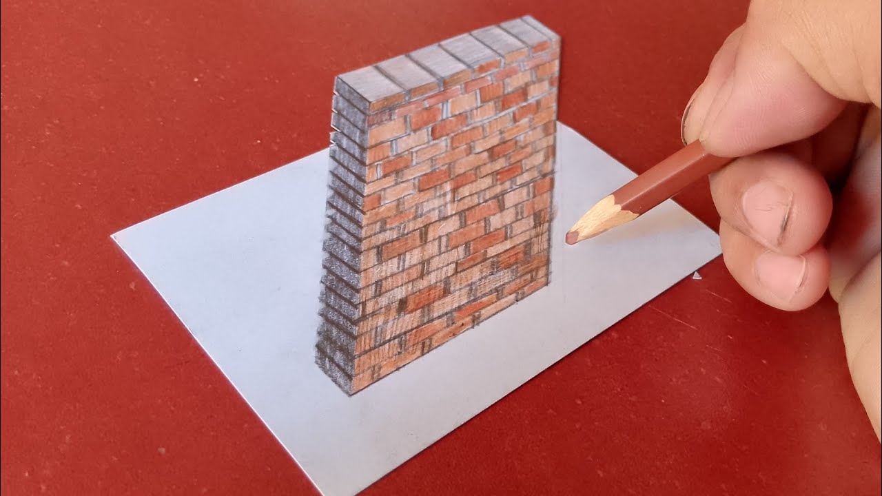 How to Draw a brick wall 3D art on paper for beginners - YouTube