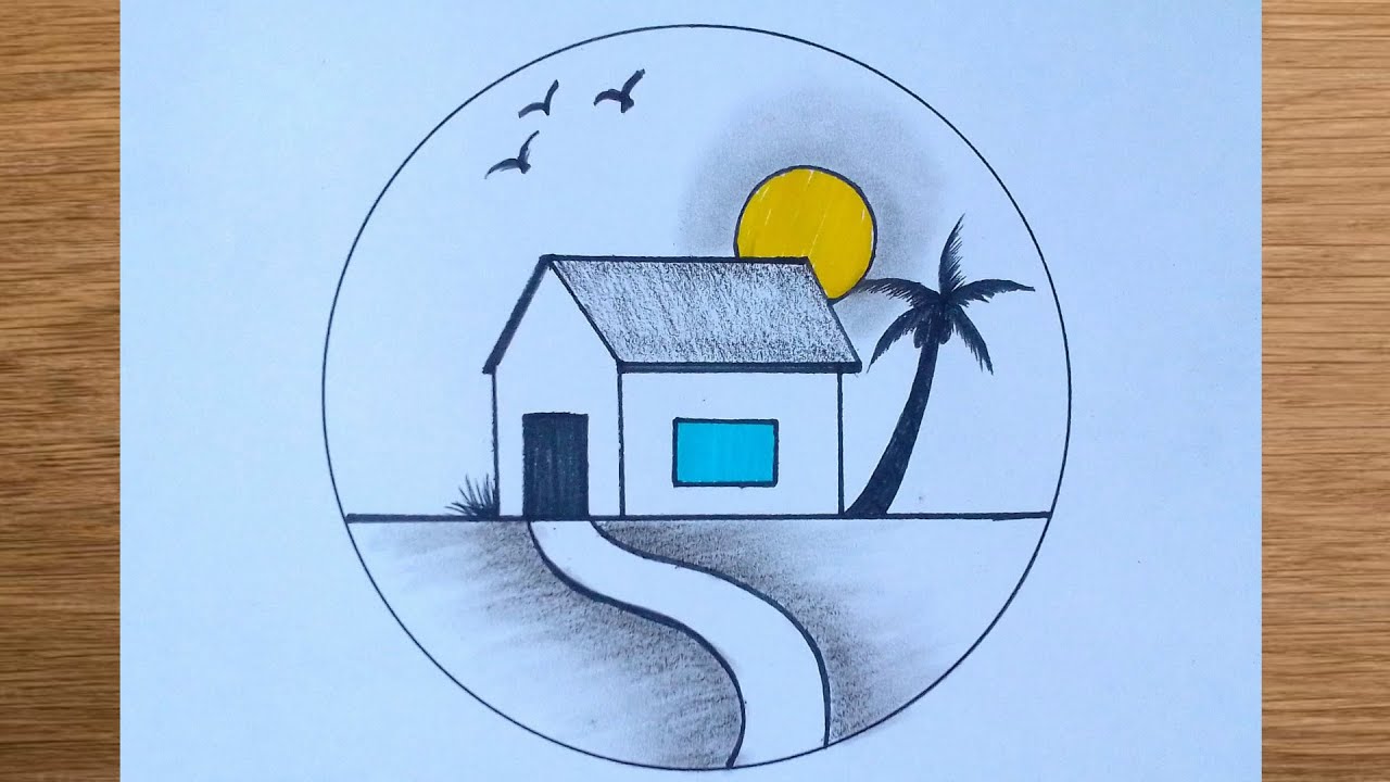 Circle scenery drawing with colour💝👇 || circle easy drawings | drawing ...