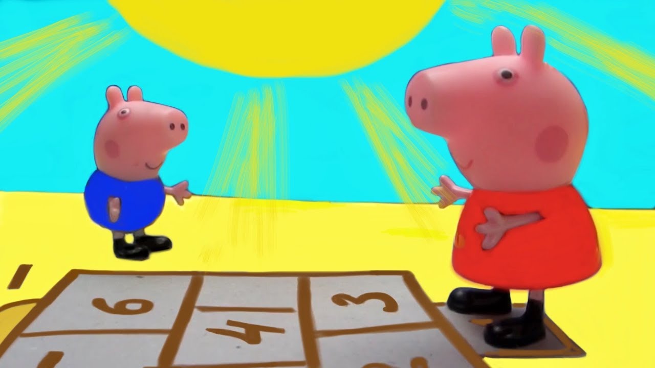 Peppa Pig & George Toys I Funny Visiting Grandmother 4 I Play Hopscotch ...