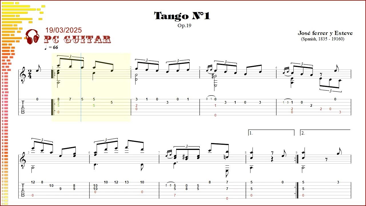 Ferrer, Op.19 Tango No1, guitar - YouTube