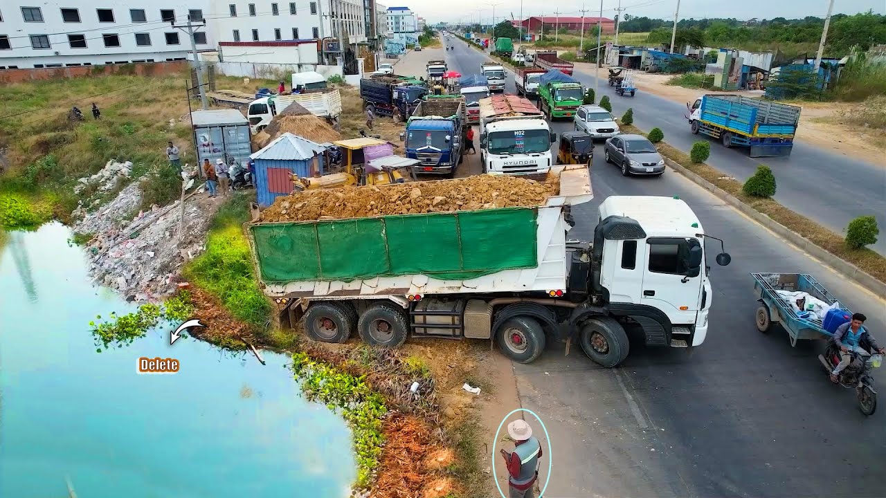 Perfect Start A New Project !! Fill Land Into Huge Size By Dump Truck ...