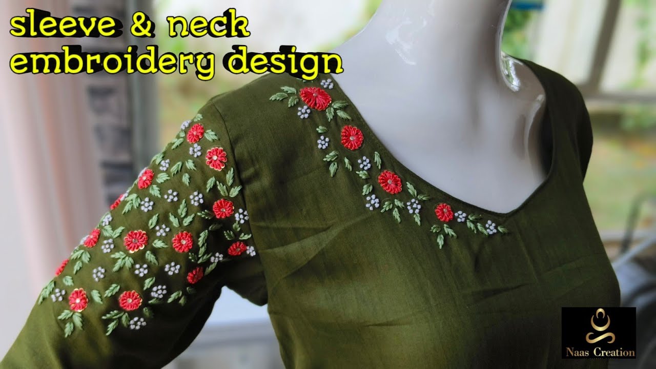 Simple hand embroidery sleeve design with normal needle|aari using ...