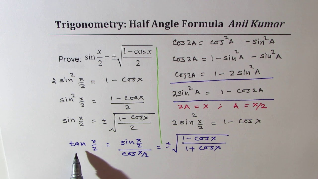 Important Trigonometric Relations With Half Angle Formulas YouTube Important Trigonometric Relations With Half Angle Formulas YouTube