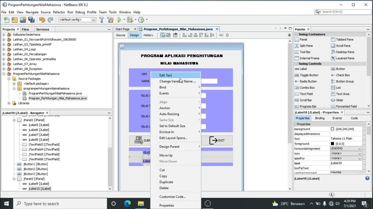 Tutorial Aplikasi Penghitungan Nilai Mahasiswa menggunakan Netbeans - YouTube