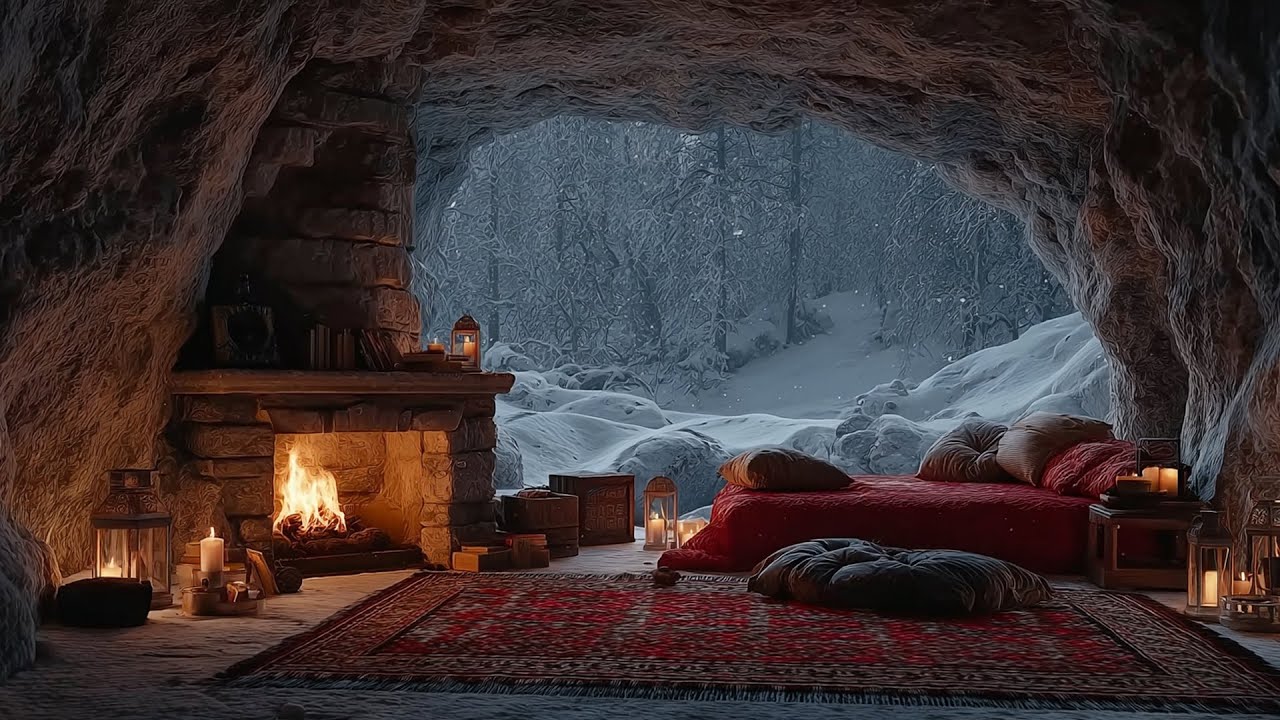 Cozy Winter Cave Ambience - Soothing Sounds of Snowfall, Blizzard & a ...