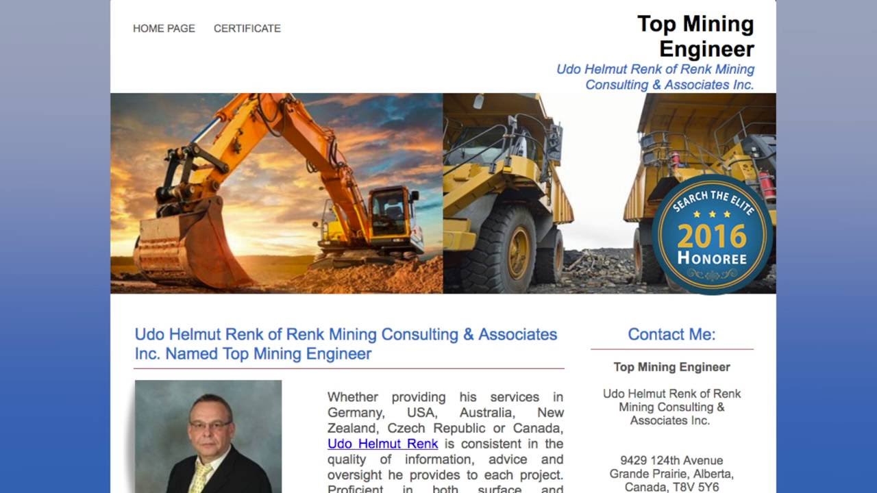 Udo Helmut Renk of Renk Mining Consulting & Associates Inc. Named Top ...