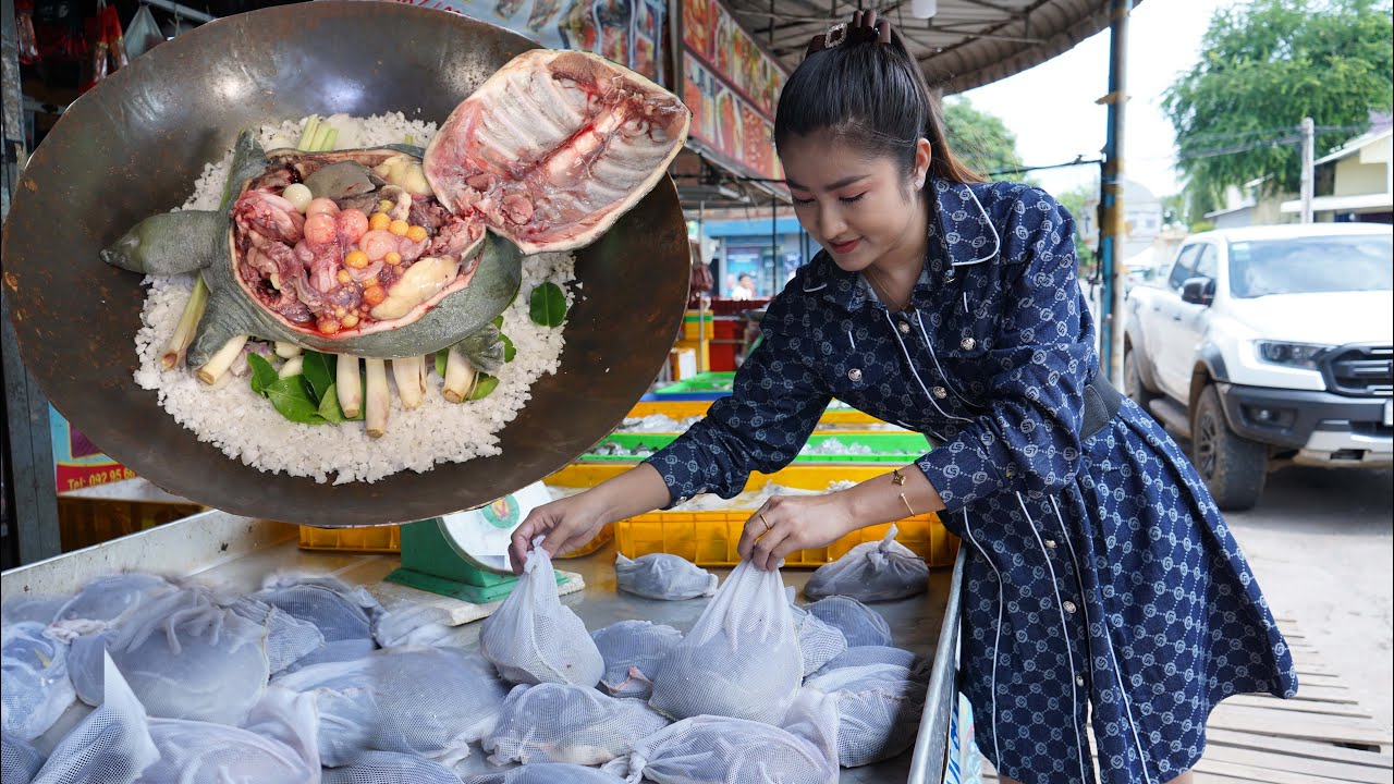 Market show, Yummy turtle cook in rock salt / How to cook turtle in ...