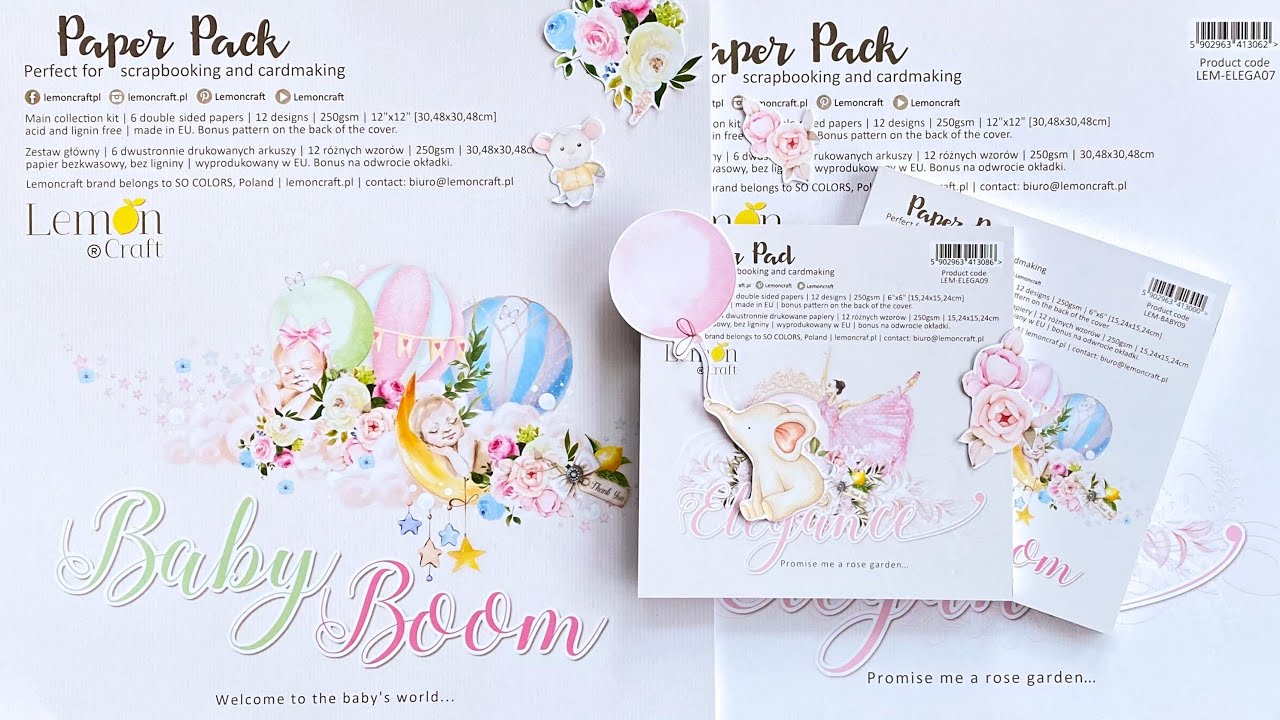 Przegląd kolekcji Lemoncraft Baby Boom i Elegance Scrapbooking - YouTube