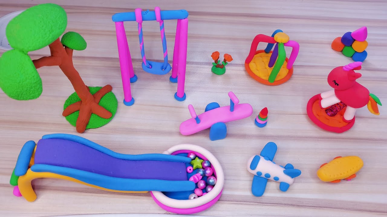 How To Make Miniature Playground set Polymer Clay | Swing, Seesaw ...