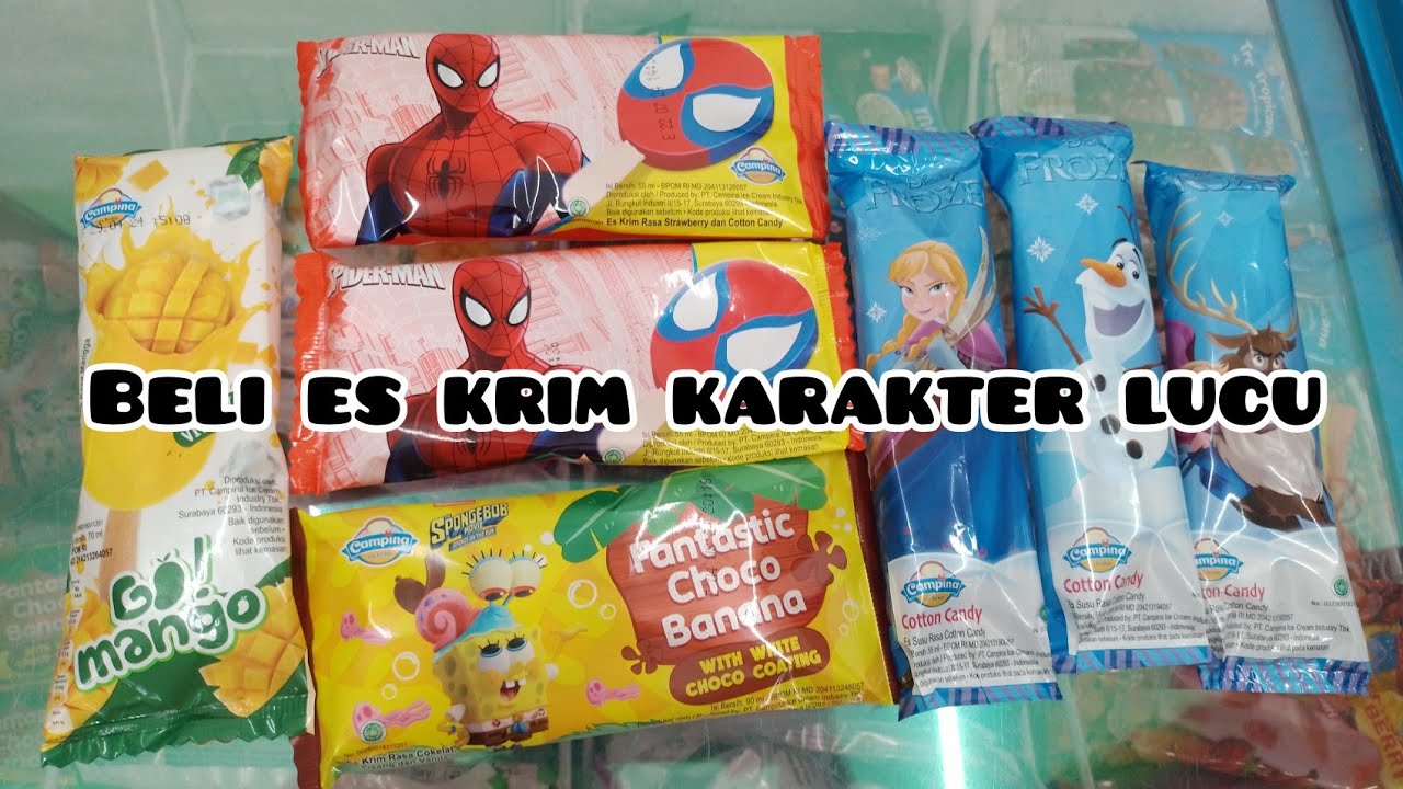 MAKAN ES KRIM KARAKTER LUCU | SPIDERMAN,ELSA,ANA,SPONGEBOB,CORNETO ...