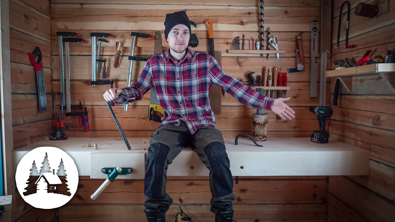 Making a fixed WORKBENCH with front vise for my tiny workshop - YouTube