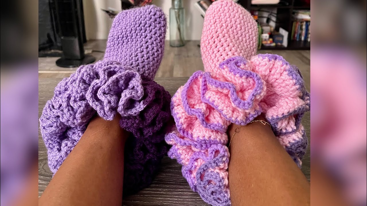 ⁠Crochet Ruffle Slipper Sock Tutorial - YouTube