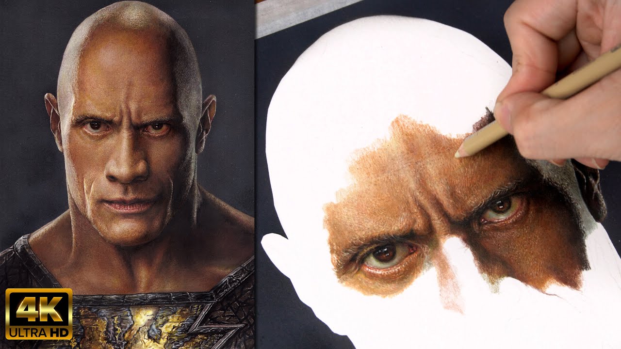 Real Time Drawing Black Adam (The Rock) in Colored Pencil || Part 1 ...