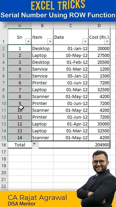 Excel 19 Use The Row Function To Automate Number Rows Youtube