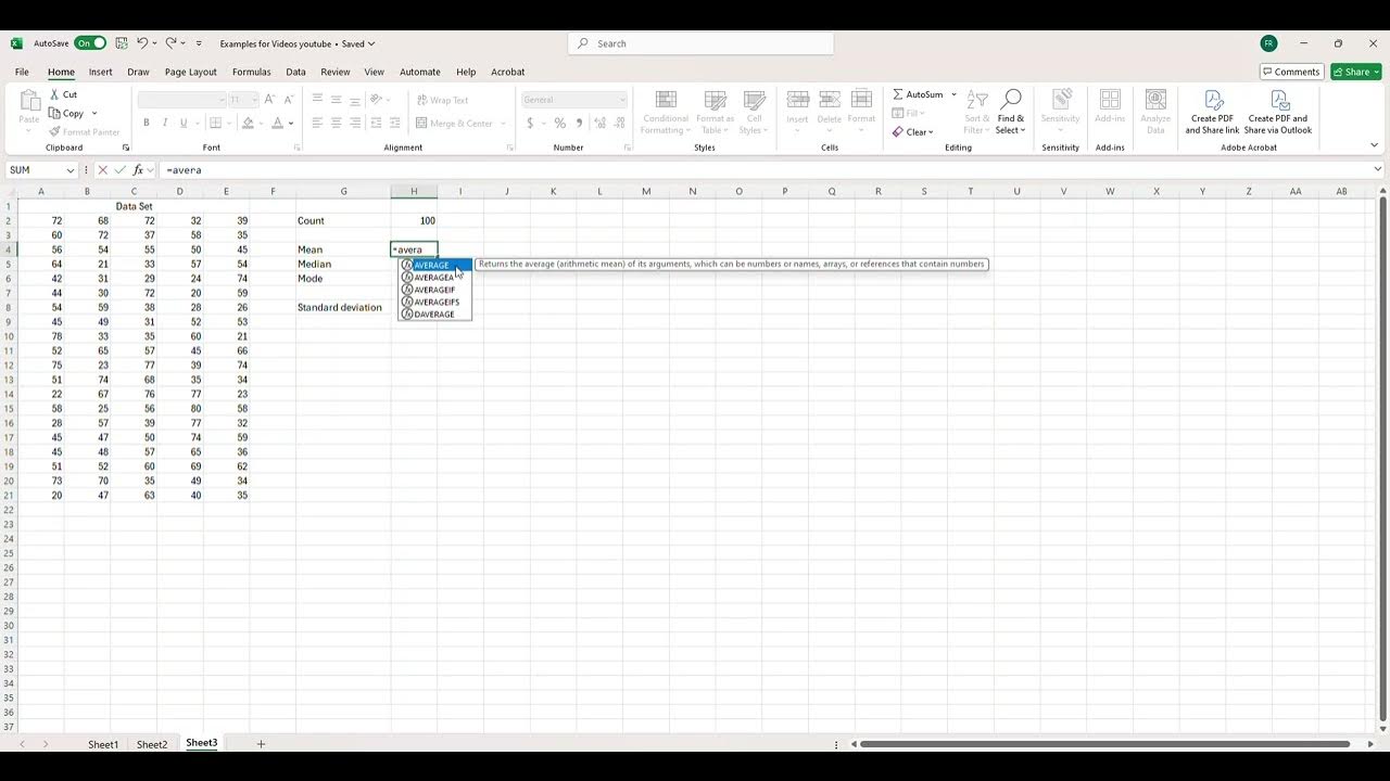 Statistics - Mean, Mode, Median and Standard Deviation using Microsoft Excel - YouTube