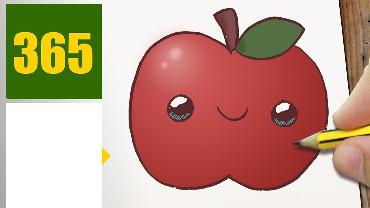 HOW TO DRAW A APPLE CUTE, Easy step by step drawing lessons for kids ...