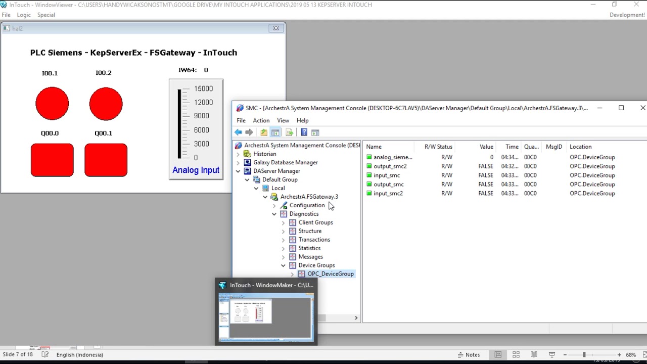 Koneksi Wonderware InTouch dengan PLC Siemens S7 1200 via OPC - YouTube