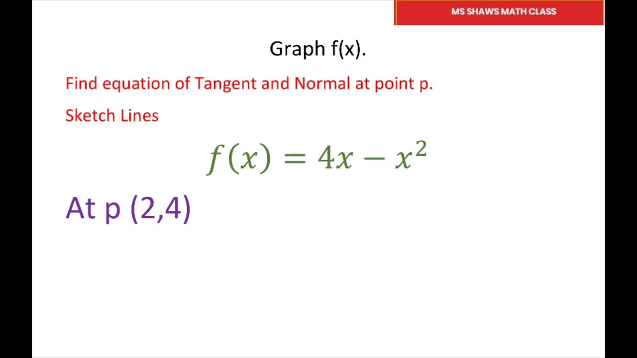 Find Equation Of Tangent And Normal at Point p. Sketch Lines with f(x ...