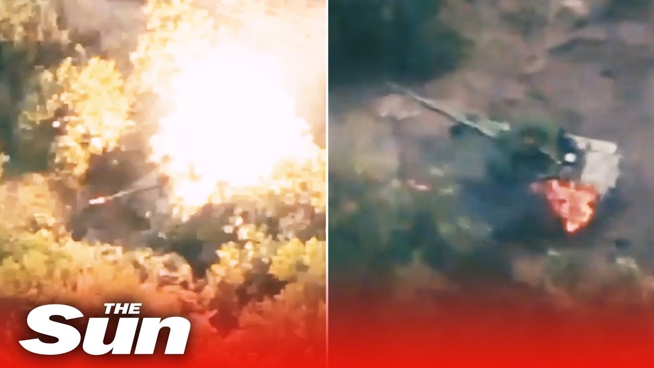 Ukrainian artillery DESTROYS a Russian tank hiding in a tree line - YouTube