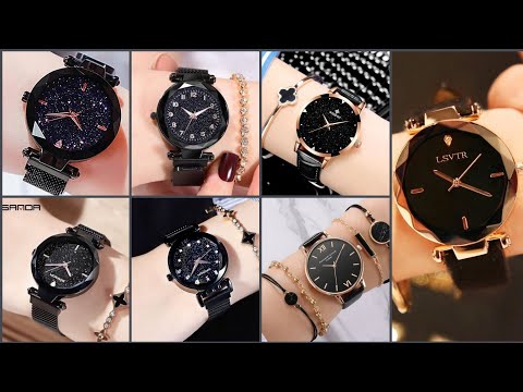 Girls Beautiful Black Hand Watches Designs /bracelets hand watches for girls/@sidrafashion204