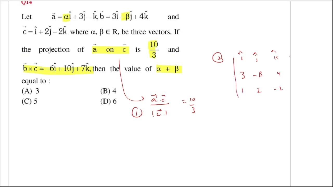 If the projection of a vector on c is 10/3 then the value of alpha plus ...