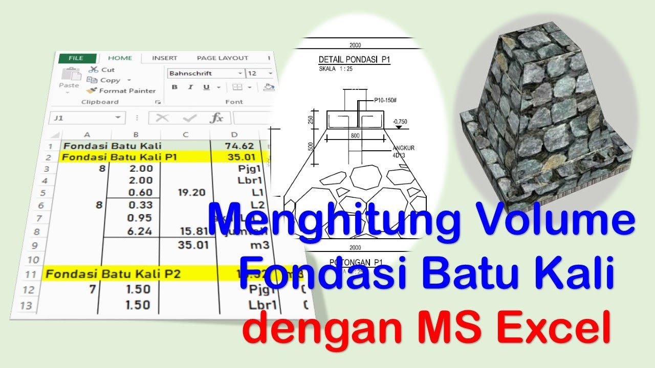 Menghitung Volume Fondasi Batu Kali dengan MS Excel - YouTube