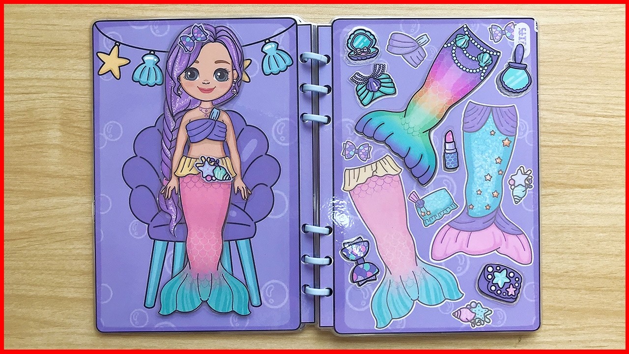 Mermaid paper doll dress up, paper doll house tutorial, quiet book ...