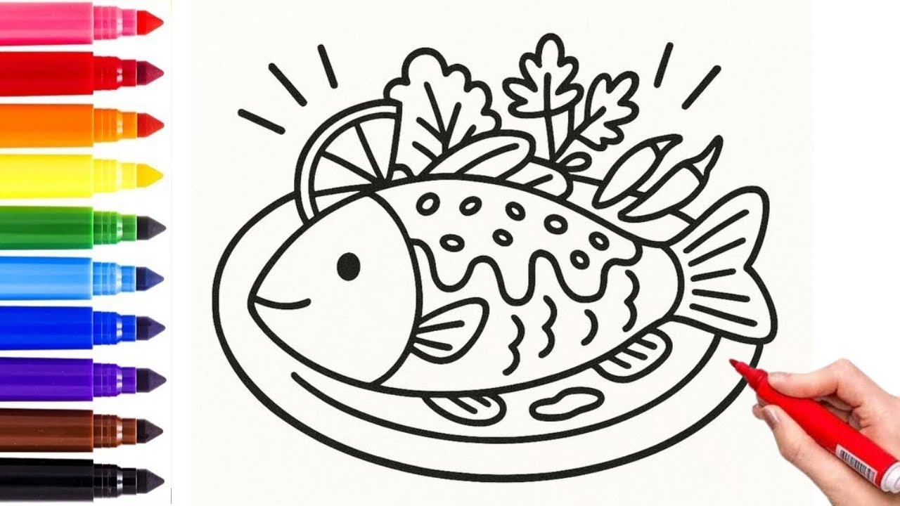 Cara Menggambar Ikan Goreng yang Mudah untuk Anak-Anak | Simple Fried ...