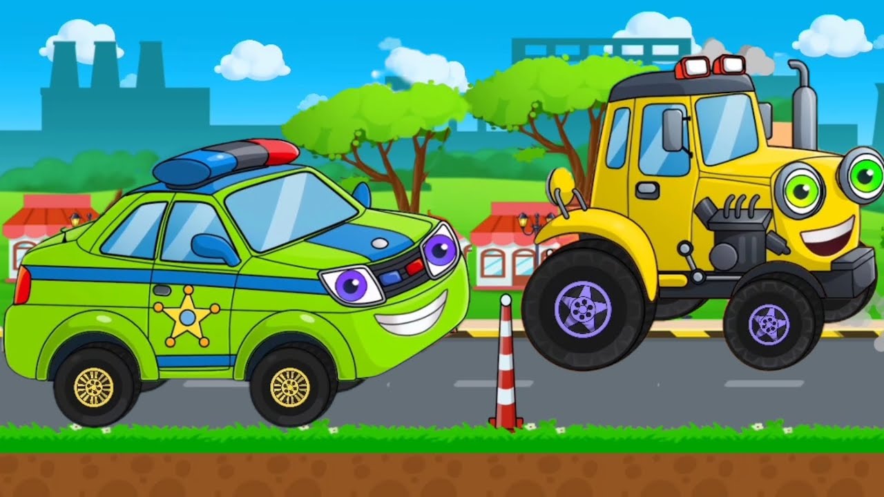 Animation Car Wash : Wash Police Car And Tractors - YouTube