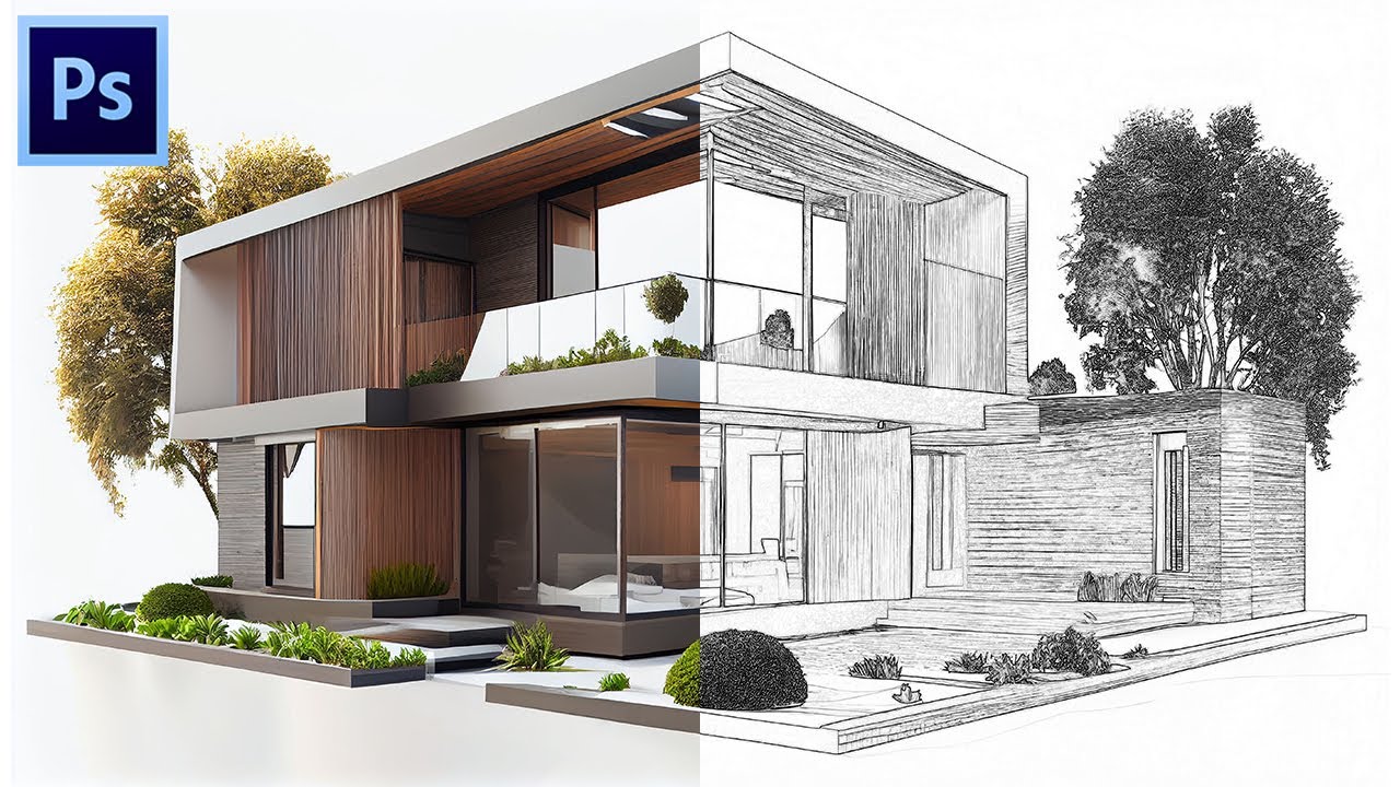 Cara Membuat Efek Line Art Architecture Drawing - TUTORIAL PHOTOSHOP ...
