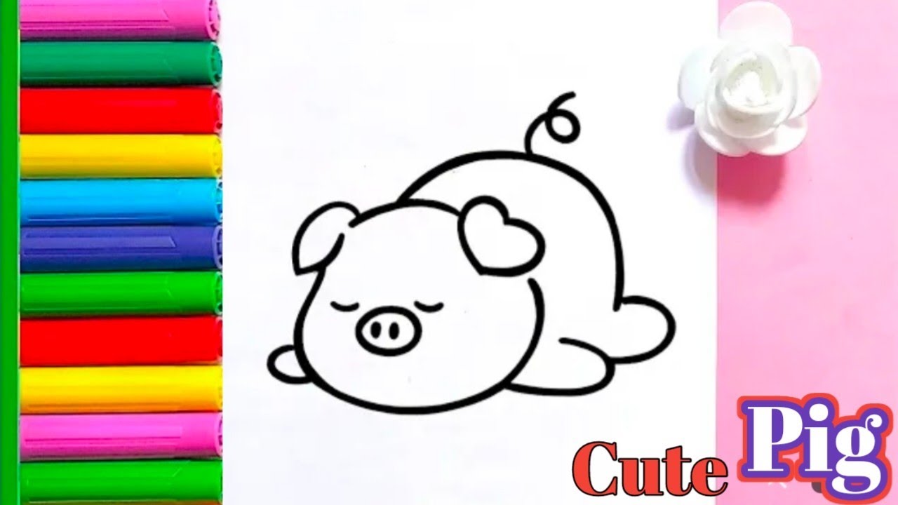 How to draw a cute pig🐷 simple & easy / pyari 🐷 ka Chitra / Colourful ...