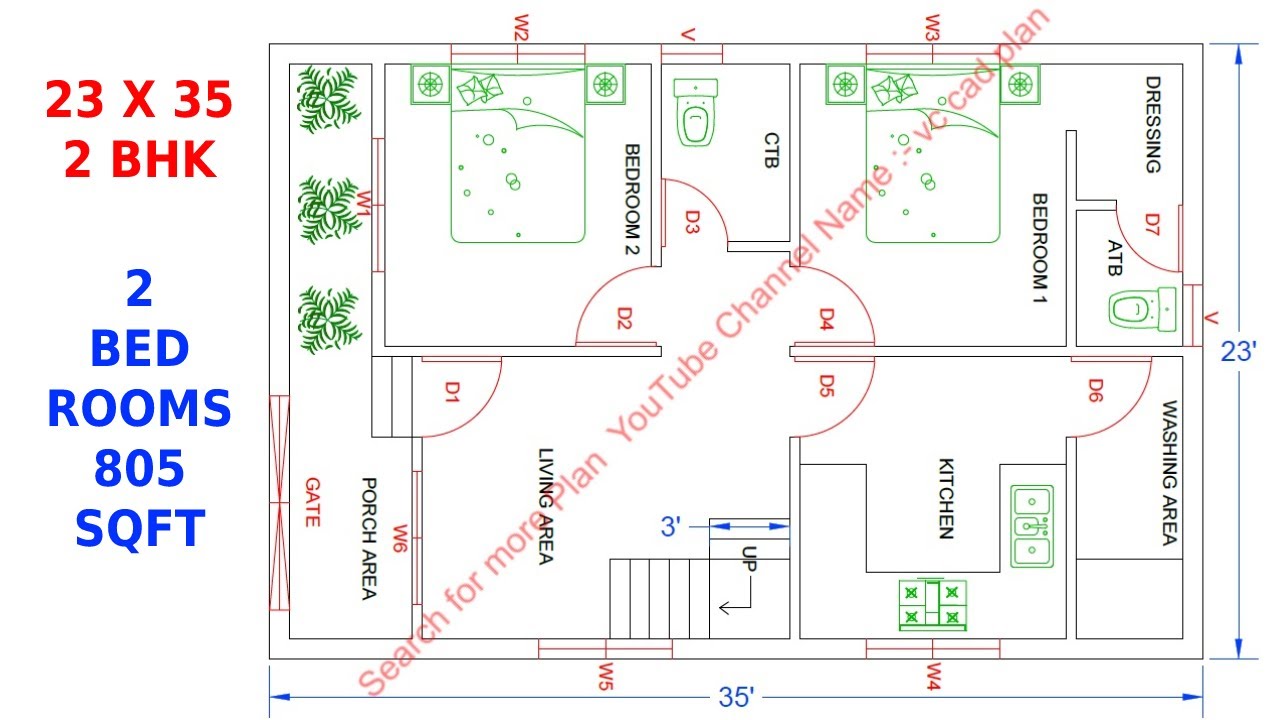 23x35 Ghar Ka Naksha || 23 x 35 House Plan 2bhk || 23*35 House Map ...