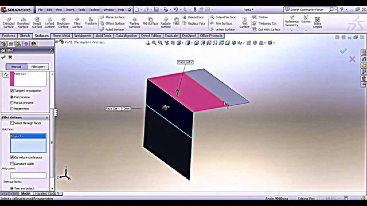 Face fillet hold line - YouTube