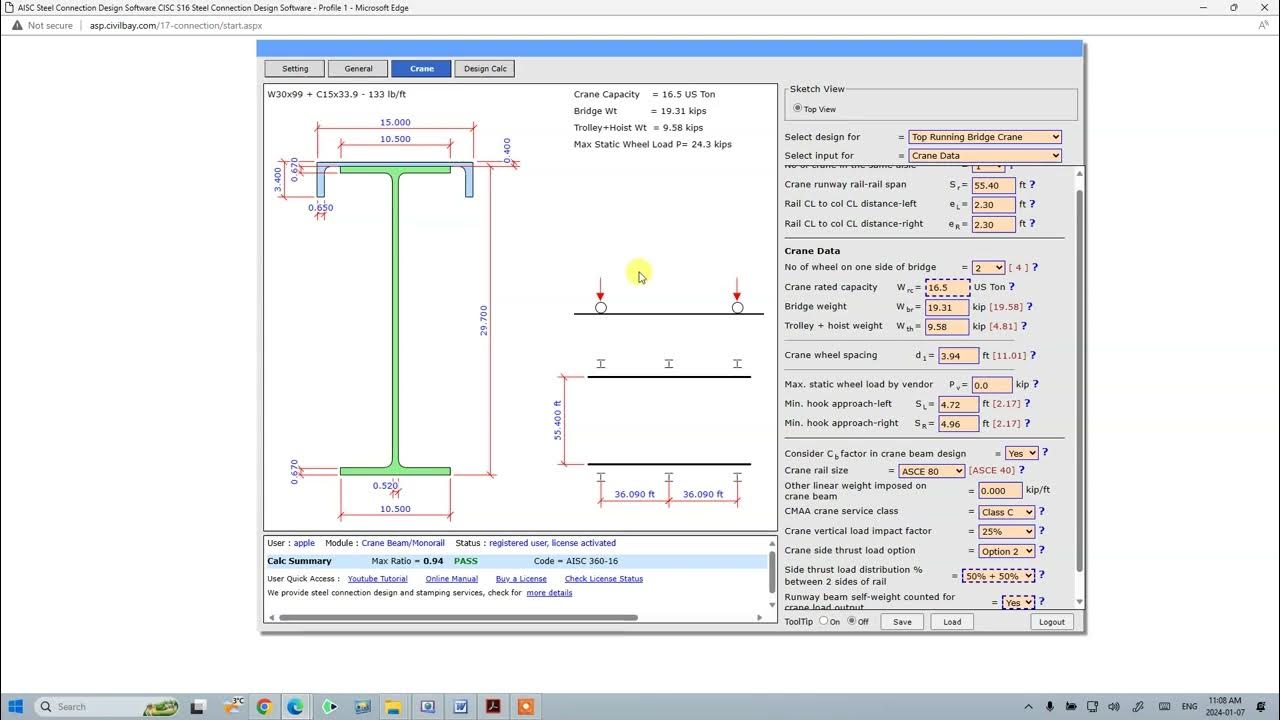 AISC Crane Beam Monorail Beam Design Example - YouTube