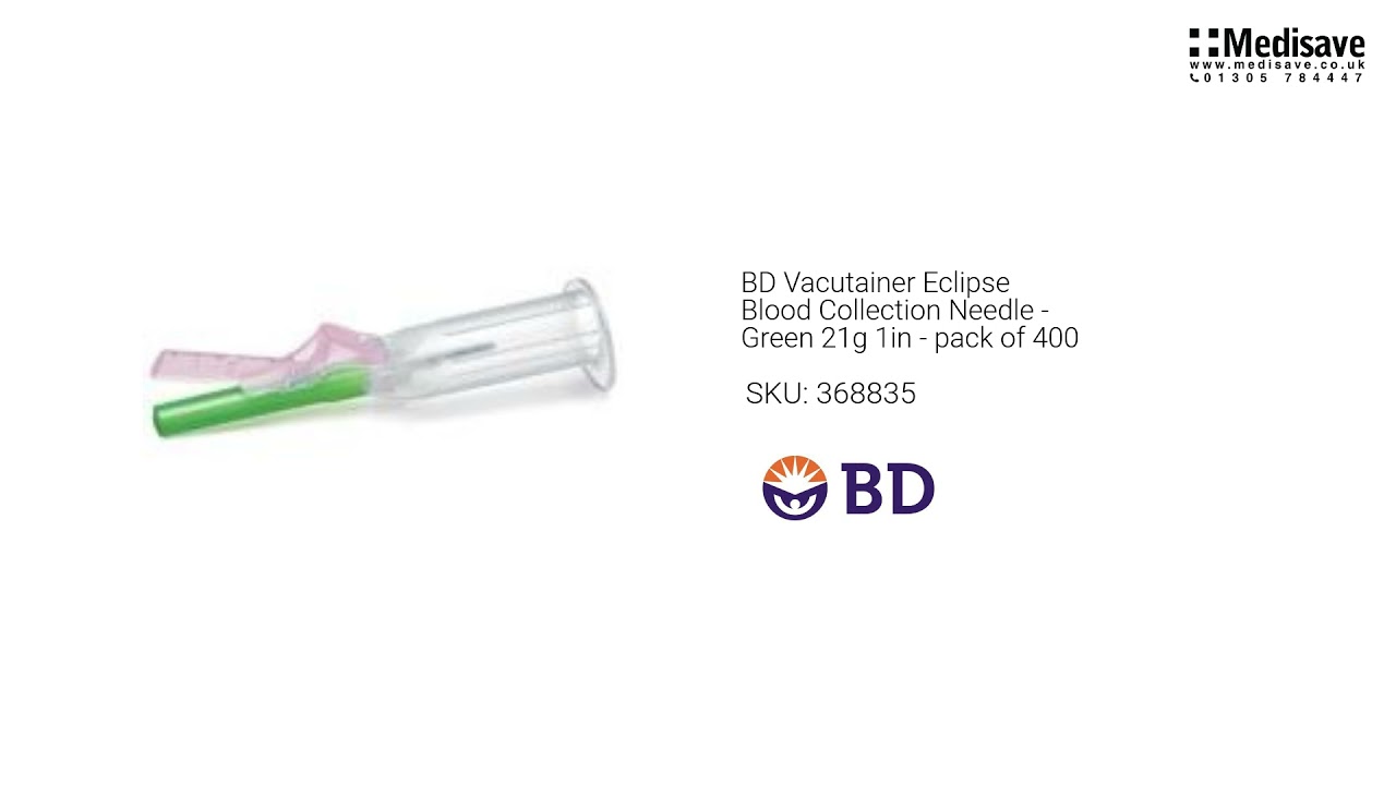 BD Vacutainer Eclipse Blood Collection Needle Green 21g 1in pack of 400 ...