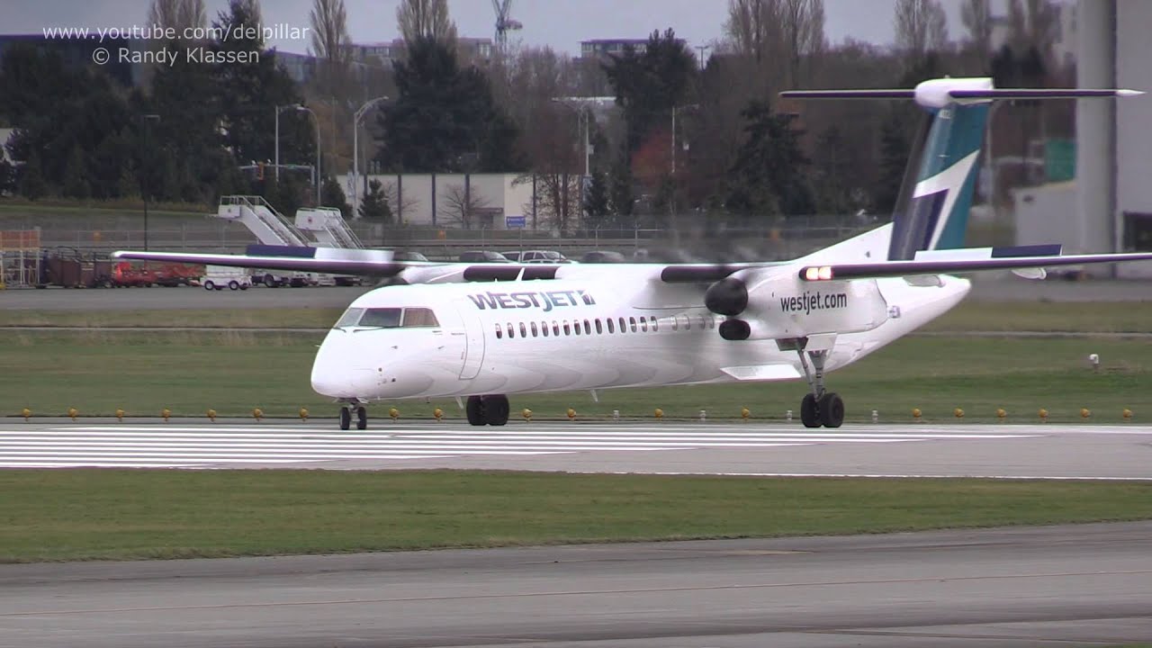 WestJet Encore Q400 takeoff at YVR - YouTube