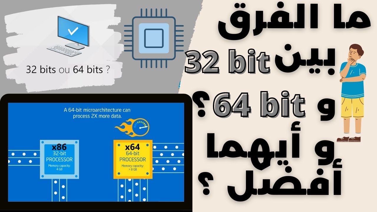 ما الفرق بين 32 بت و64 بت و أيهما أفضل ؟ 64 bit vs 32 bit - YouTube