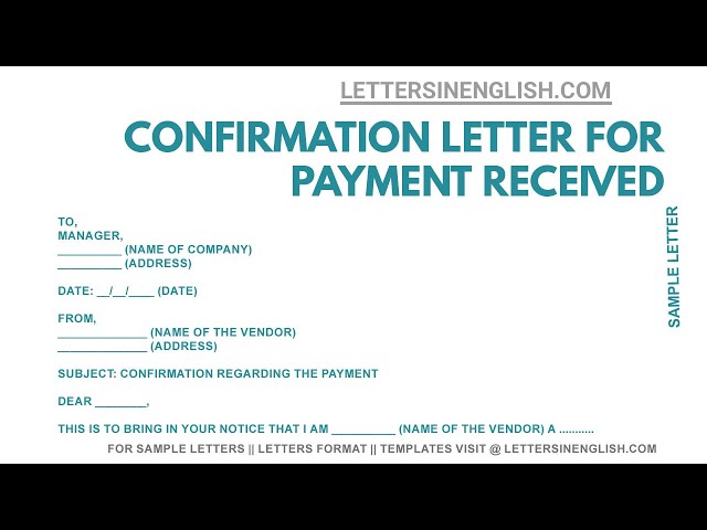 Payment Received Confirmation Letter Format In Word - Infoupdate.org