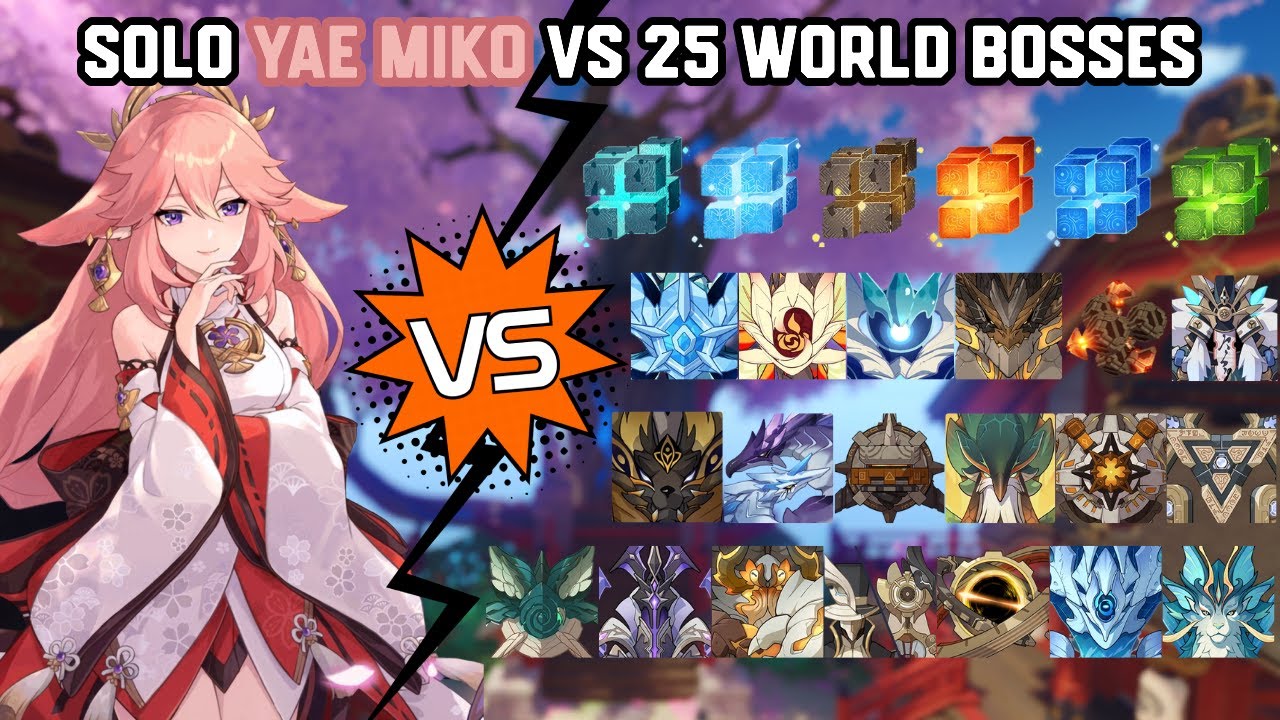 Solo C0R1 Yae Miko vs 25 World Bosses Without Food Buff | Genshin ...