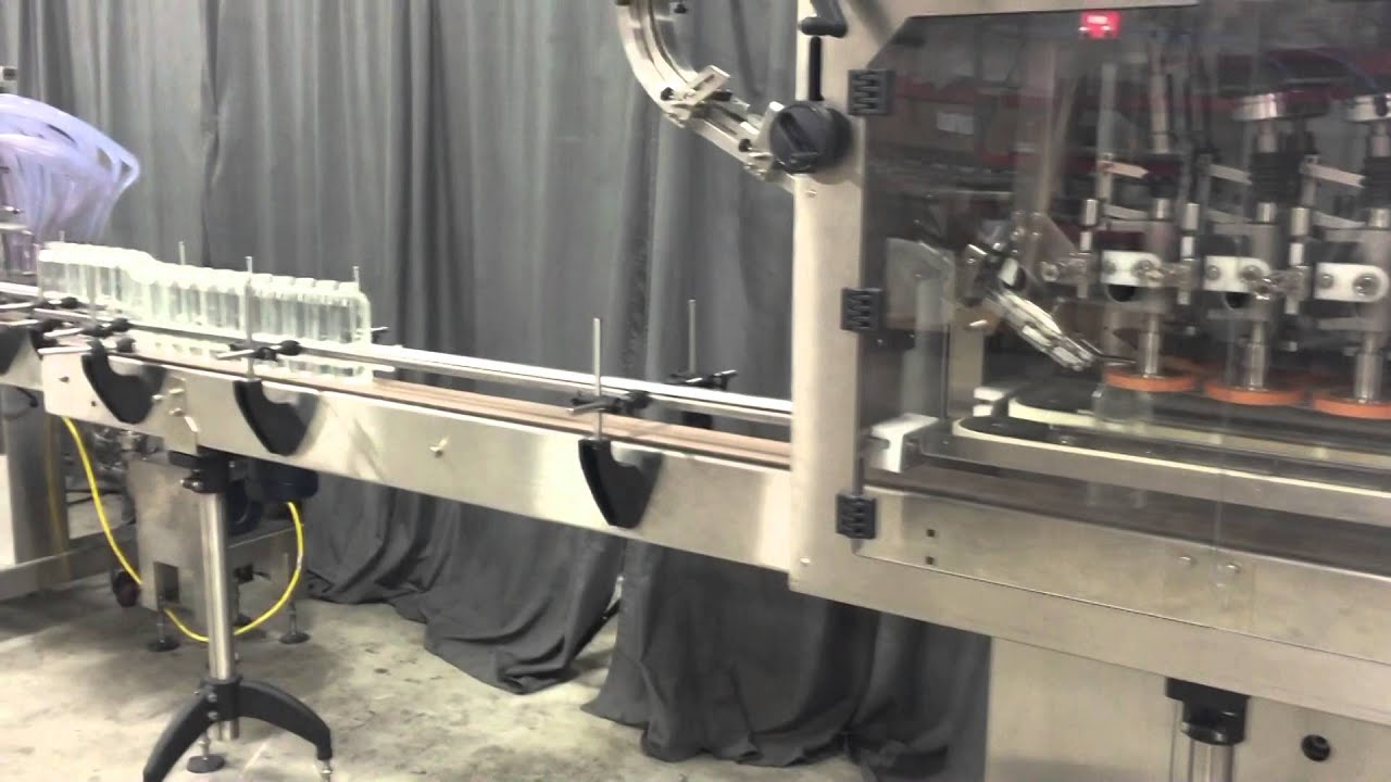 Inline Bottle Capper with Vertical wheel cap feeder Model Trucap 6 vert, containers plastic ...