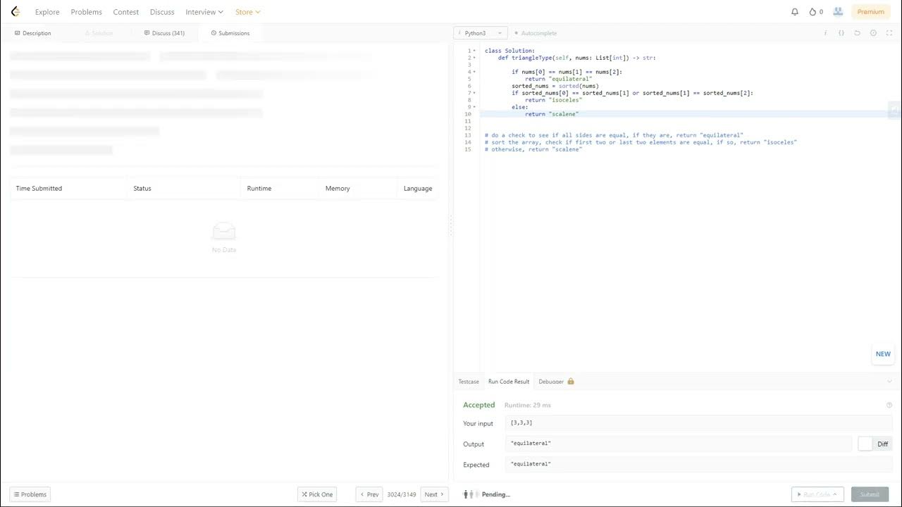 my attempt at solving leetcode 3024: Type of Triangle[SOLVED] - YouTube