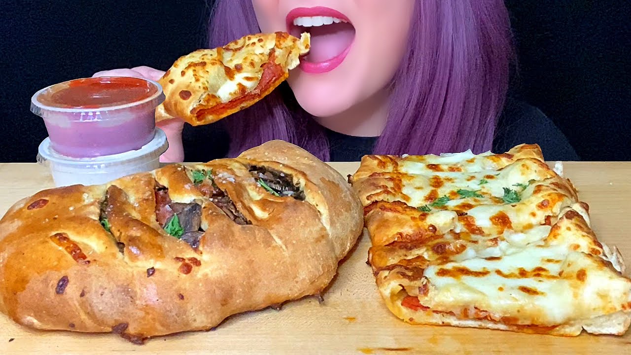 ASMR CALZONE + CHEESY PEPPERONI BREAD MUKBANG (NO TALKING) - YouTube